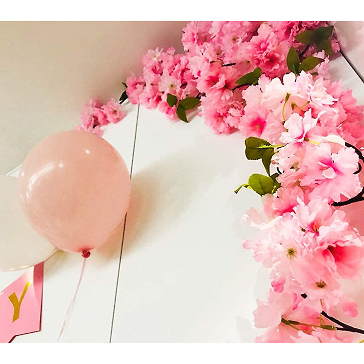 Rozwkeo 2pcs Artificial Cherry Blossom Garland Wall Hanging Cherry Vine Silk Floral Garland Flowers String Fake Flowers Garland for Home Wedding Indoor Outdoor Garden Wall Decor Party Decoration