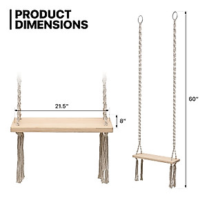 MoNiBloom Wooden Swing with Tassels, Outdoor Swing Seat for Adults with 350 lbs Capacity, Backyard Adjustable Rope Swing for Tree, Indoor/Outdoor Hanging Wood Swing Sets for Patio Garden Playground