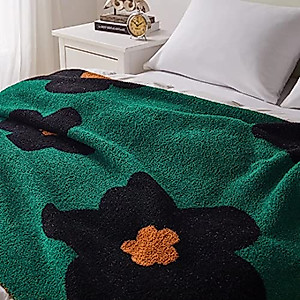 Soft Fluffy Plush Flower Blanket Fuzzy Green Throw Blanket for Bed Sofa Couch, Bedroom Decor Gift Blanket for Kids Teens Boys Girls Women - 71"x51", Green