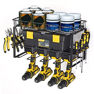 Power Tool Organizer, Power Tool Storage Rack with Basket, Heavy Duty Floating Tool Shelf, Wall Mounted Storage Rack, Garage Organizers and Storage, Perfect for Christmas Gift