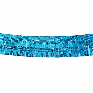 Blukey 10 Feet by 15 Inch Turquoise Foil Fringe Garland, Shiny Metallic Tinsel Banner Ideal for Parade Floats, Bridal Shower, Wedding, Birthday, Christmas - Wall Ceiling Hanging Fringe Drapes