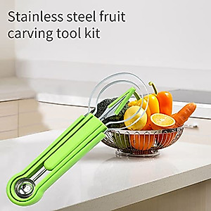 Esmartlife Melon Baller Scoop Set, Professional 4 In 1 Stainless Steel Fruit Carving Tools Knife Kit,Fruit Scooper Double Sided Melon Baller for Watermelon Ice Cream（Green)