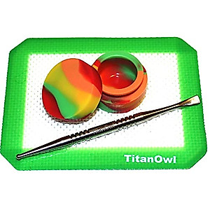 Titanium Carving Tool GR2 Silicone Mat Platnium Cured + Non-Stick Jar Container, 5.5" x 4.5" Pad (Green)