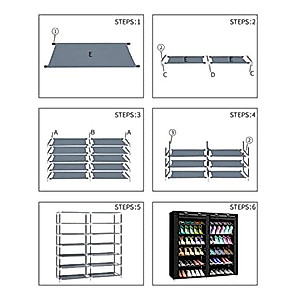 TXT&BAZ 36-Pairs Portable Shoe Rack Double Row with Nonwoven Fabric Cover (7-Tiers Black)