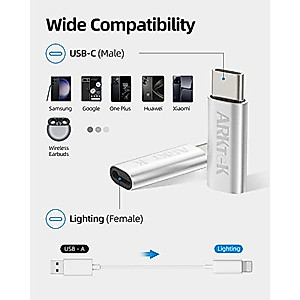 ARKTEK USB-C Adapter i OS Lighting Cable (Female) to USB Type C (Male) - Only Charging Adapter for Phone 13 Galaxy S20 Note 10 Pixel 4 and More (2 Pack, Silver)