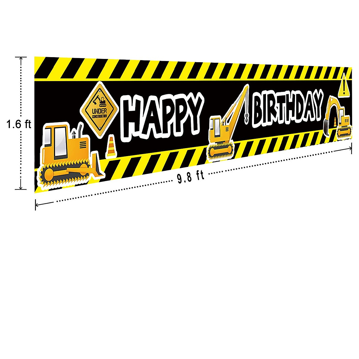 Large Construction Vehicle Happy Birthday Banner Baby Boy Toddler Kids Construction Theme Birthday Party Decoration Supplies Construction Bday party Backdrop Background Outdoor Indoor (9.8 x 1.6 feet)