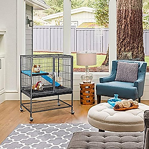 Topeakmart Metal Rolling Ferrets Cage, Small Animal Cage for Adult Rats, Single Unit Critter Nation Cage with Removable Ramp & Platform, Black