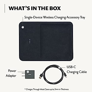 Courant Catch:3 Essentials - Belgian Linen Wireless Charger & Valet Tray - Qi-Certified, Compatible with iPhone 14, 13, 12, 11, Samsung Galaxy S23, S22, S21, S20, Note, AirPods, AirPods Pro (Charcoal)