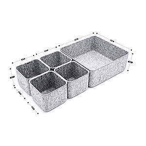 Welaxy Desk Organizers Storage bins Set Office Drawer Organizers Pen holder pencil cup phone stand sticky note storage Closet Cabinet boxes Organizing 5-piece Pack (Gray)