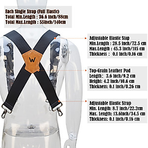 WELKINLAND 2Inch-Wide Full Elastic Suspenders, Heavy Duty Men's Work Suspenders with Hooks