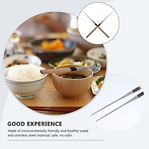 Hemoton 1 Pair Stainless Steel Sushi Chopstick Reusable Chopsticks Sashimi Chopsticks Japanese Style Chopsticks with Wooden Handle for Home Restaurant