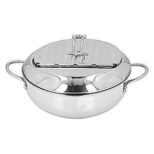 Deep Fryer Pot, Stainless Steel Deep Frying Pot, Small Deep Fryer Stainless Steel Deep Fryer Pot with Temperature Control Oil Drain for French Fries Fish Chicken(L)