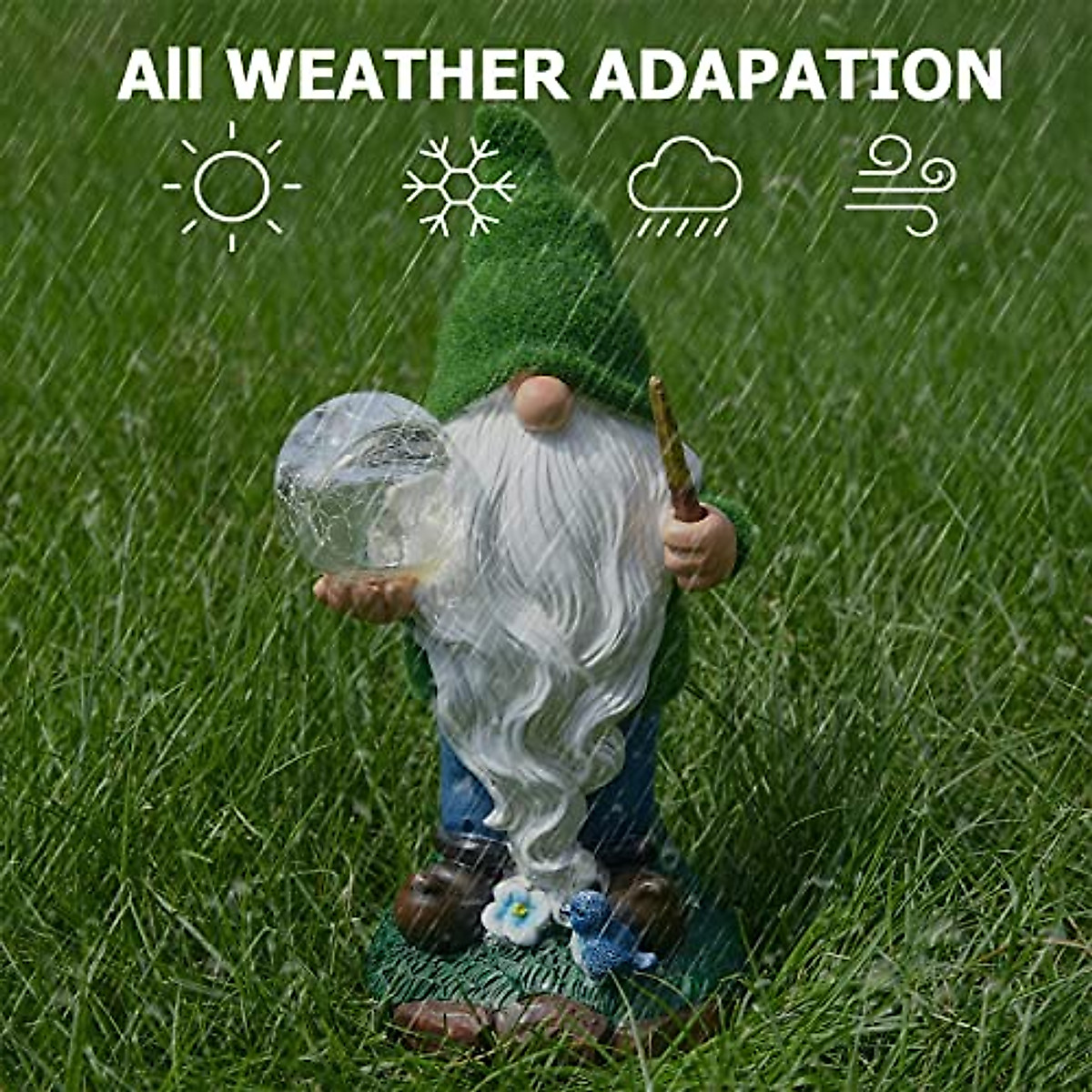Untimaty Garden Gnome Statue Outdoor Resin Gnome Figurine Outdoor Solar Powered LED Garden Lights 10.7" Resin Garden Figurine (Wizard)