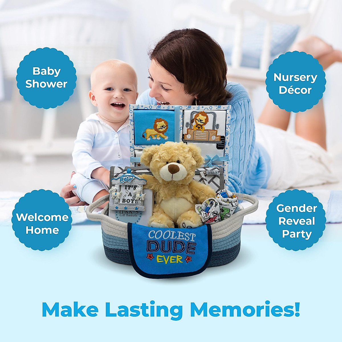 Welcome Home Precious Baby Gift Set | Newborn Baby Boy Gift Set with Baby Essentials | Baby Gift for Expecting Moms and Gender Reveals | Baby Layette Set | Blue Baby Gift Basket | Nikki's Gift Baskets
