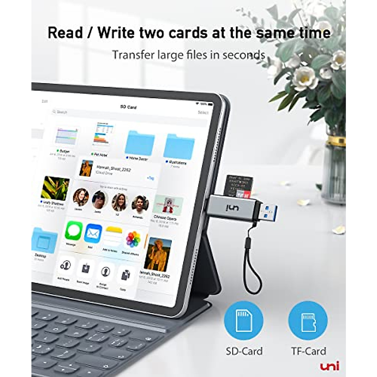 SD Card Reader, uni USB C Memory Card Reader Adapter USB 3.0, Supports SD/Micro SD/SDHC/SDXC/MMC [Card Not Included], Compatible for MacBook Pro, MacBook Air, iPad Pro 2018, Galaxy S21
