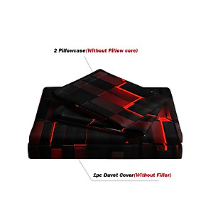 ZIRANSHU King Size Quilt Cover, Red and Black Grid Printed Quilt Personalized Geometric Square Grid Bedding Set for Adult Kids Boys Girls Comforter Duvet Cover Set (1 Duvet Cover + 2 Pillowcase)