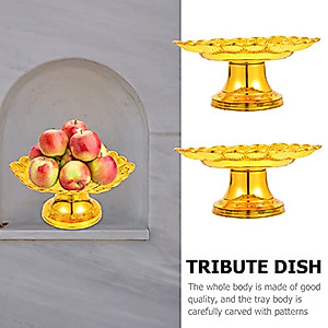 Veemoon 2Pcs Common Temple Offerings Bowl Multi- Food Trays Versatile Plates Plate Dessert Snack Dish for Buddha Altar Supplies Rituals Smudging Decor (Golden)