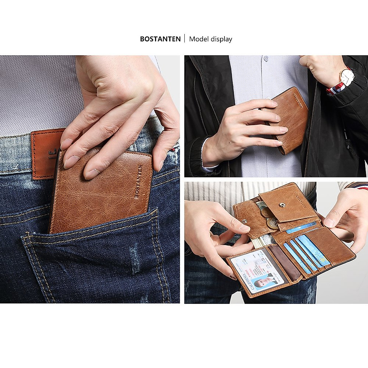 BOSTANTEN Genuine Leather Wallets for Men ＆ Leather Backpack for Men 15.6 inch Laptop Backpack Shoulder Bag