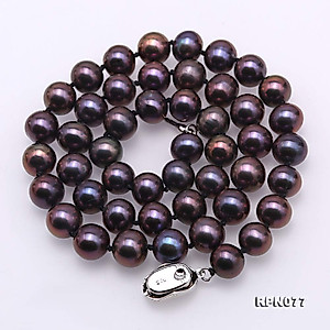 Pearl Necklace for Women AAA Single Strand 8.5-9.5mm Freshwater Cultured Black Pearl Necklace 18"