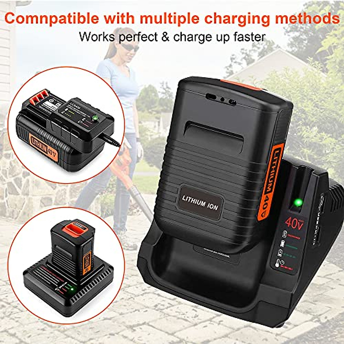 40 Volt MAX 2.0Ah Lithium Battery Replacement for Black and Decker 40V Battery,Compatible with All Power 40V Black and Decker Power+ Tools