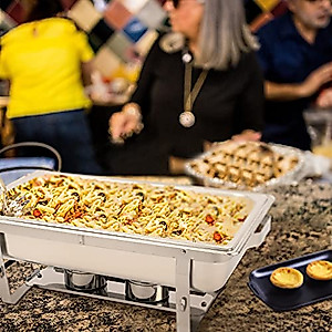 Restlrious Chafing Dish Buffet Set Stainless Steel 8 QT Foldable Rectangular Chafers and Buffet Warmers Sets 2 Pack w/ 4 Half Size & 2 Full Size Food Pans & Water Pan for Catering Event Party Banquet