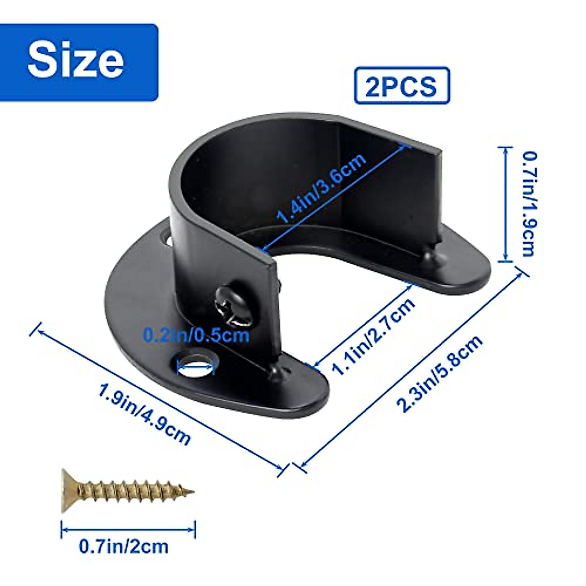 Closet Rod Bracket Stainless Steel Socket Flange Holder Heavy Duty Screw Pole Curtain Rod Shower Rod Support Black 2pcs