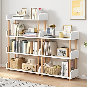 OSCHF 3-Tier Wooden Open Bookcase - Modern Display Bookshelf with Top Edge and Solid Wood Frame for Home and Office, Storage Cabinet, Warm White