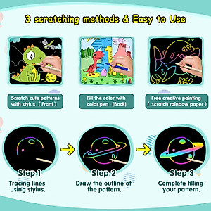 pigipigi Rainbow Scratch Set for Boys: 2 Style Scratch Paper Art Doodle Project Kits Color Crafts Art Supplies DIY Boards Best Birthday Christmas for Children 3 4 5 6 7 8 9 10 11 12 Years Old