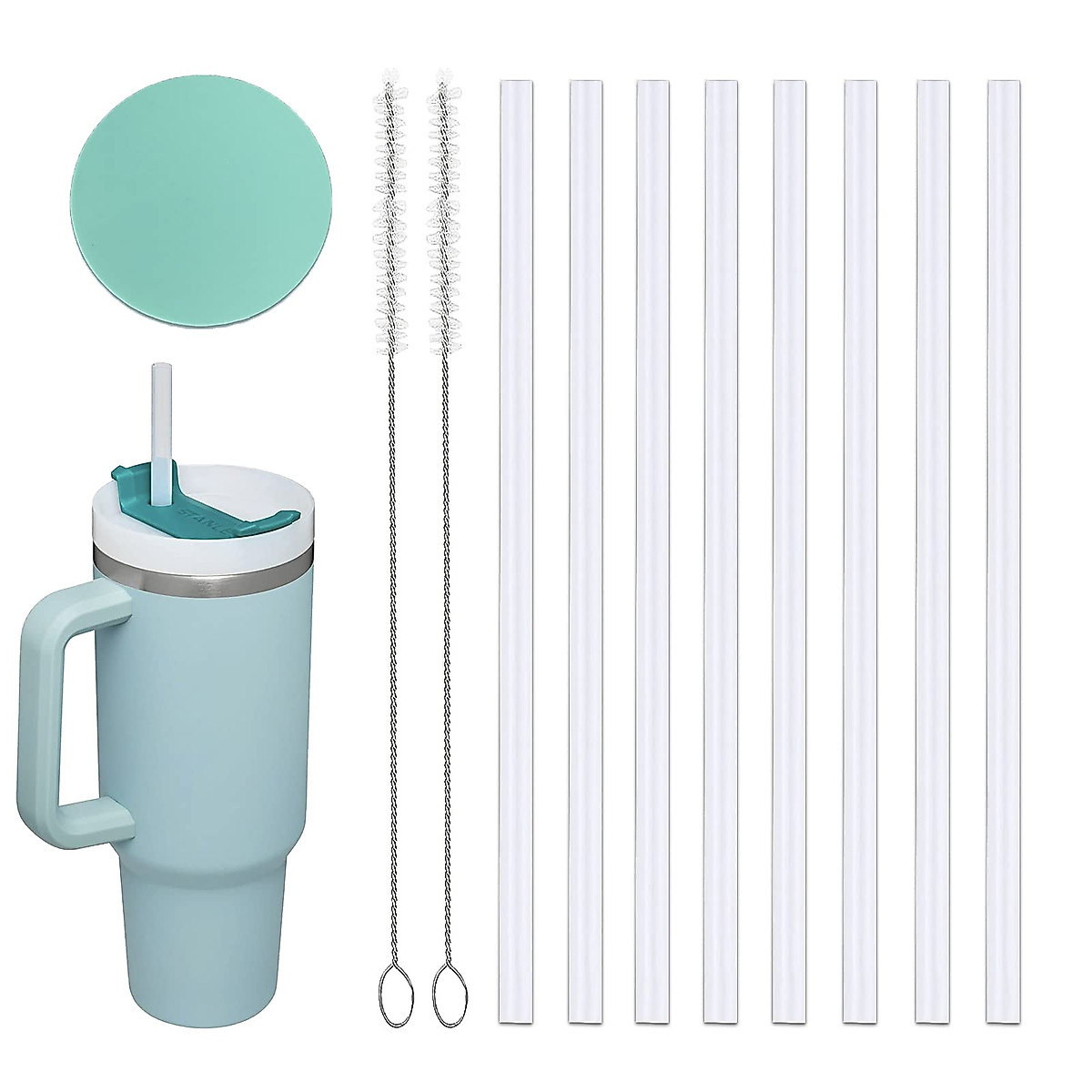 Greant 8 PCS Plastic Replacement Straws compatible with Stanley Quencher Adventure 40oz Tumbler, 12 inch Reusable Straw, Straws compatible with Stanley Cup 30oz, come with 2 Brush (Plastic, 12 inch)
