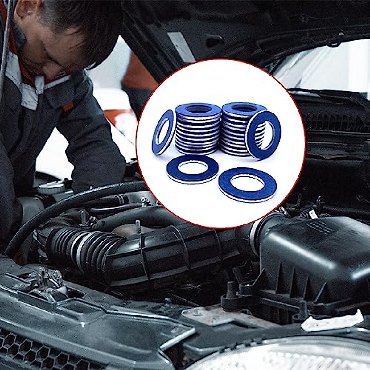 Ziciner 12 Pcs Oil Drain Plug Gaskets, Aluminum Engine Oil Drain Plug Washer Gaskets, Auto Oil Crush Washer Seals Replacement Accessories, Universal Fit for Most OEM 90430-12031 (Blue, 12 Pcs)