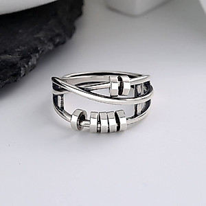 Anxiety Relief Ring – 925 Sterling Silver Spinner Ring – Fidget Rings for Anxiety for Women and Men – Modern and Elegant Design – Comfortable and Lightweight – Adjustable Size Ring Jewelry (RING1)