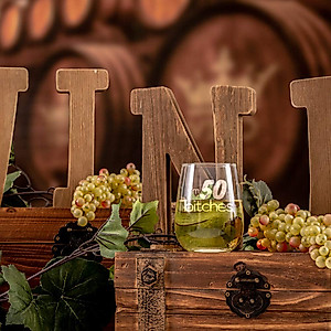 IT'S A SKIN I'm 50 Bitches |Stemless Wine Glass 17oz for red and white wine - Great Gift for Her, Him Travel includes free wine/food pairing card