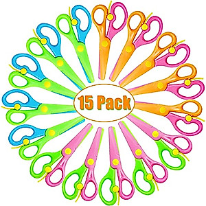 15 Pack Preschool Training Scissors,Plastic Toddler Safety Scissors,Kids Craft Scissor for Children Paper Cut,School Art Supplies