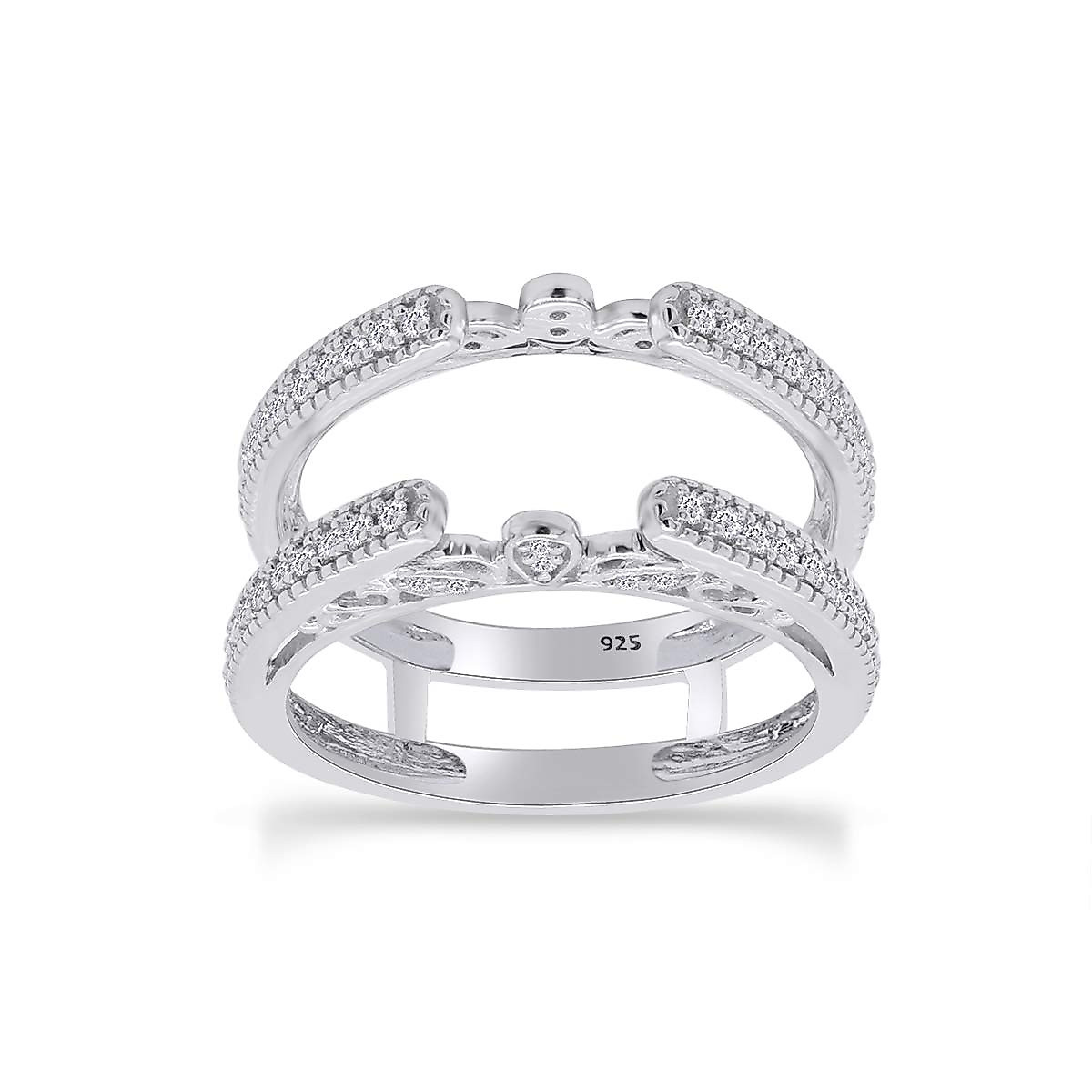 AFFY 0.33 Ct. Millgrained Cathedral Ring Enhancer Guard with Cubic Zirconia 1/3 Carat in 14K White Gold Over in Sterling Silver Ring Size-6