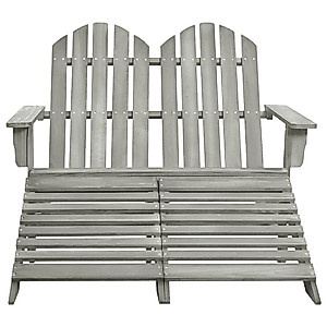 Tidyard 2-Seater Patio Adirondack Chair&Ottoman Fir Wood Gray Outdoor Fire Pit Chair Wooden Garden Armchair for Porch Pool Lawn Deck Backyard Balcony Outdoor