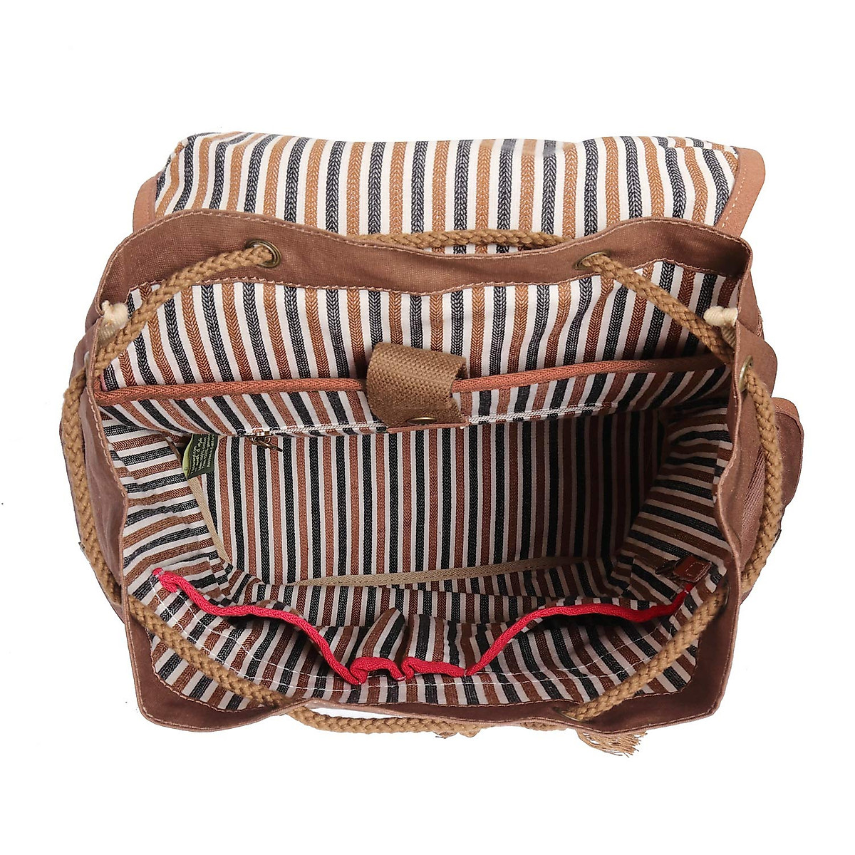 TSD Brand Dolphin Studded Canvas Backpack (Dark Brown)