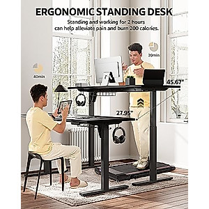 SIAGO Electric Standing Desk Adjustable - 55 x 24 Inch Sit Stand Desk with Cable Management - Adjustable Height Stand up Computer Table Desks for Home Office Work