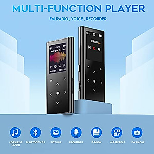 64GB MP3 Player, ZOOAOXO Music Player with Bluetooth 5.2, Built-in HD Speaker, FM Radio, Voice Recorder, Mini Design, Weigh 2.4 oz, HiFi Sound, Ideal for Sport, Earphones Included
