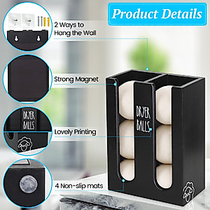Ukonvi Magnetic Dryer Ball Holder for Laundry Room Organization, Wood Dryer Ball Container Wall Mount, Dryer Balls Organizer for Laundry Room Storage, Laundry Wool Dryer Ball Dispenser Basket (Black)