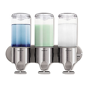simplehuman Triple Wall Mount Shower Pump, 3 x 15 fl. oz. Shampoo and Soap Dispensers, Stainless Steel