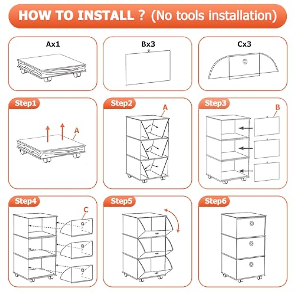 JOMOLA Rolling Storage Cart with 3 Drawers, Utility Cart with Wheels, Fabric Storage Cube Bin with Cover Collapsible Organizer Cart for Dresser Bedroom Dorm Home Office Mobile File Filing Cabinet Gray
