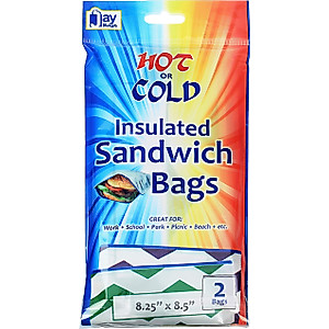 Jay Bags Sandwich Reusable Insulated Food Bag, Multicolor - (2 Count)