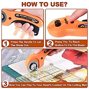 146 Pcs Rotary Cutter Set for Fabric，45mm Rotary Cutter Tool Kit with Cutting Mat，Tape Measure，Carving Knife，Storage Bag，Replacement Cutter Blades，Rotary Cutter Kit for Sewing and Quilting
