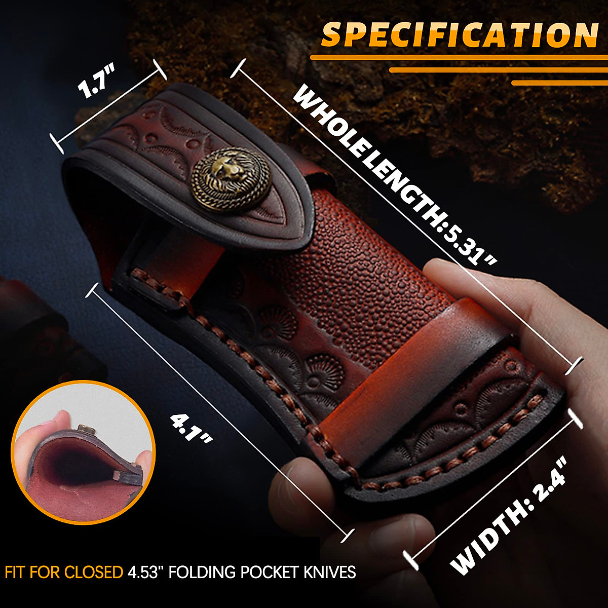 Omesio Pocket Knife Sheath, 4.53" Folding Knife Sheath for Folding Knife, Leather Knife Sheath Case, Horizontal Knife Sheath for Belt