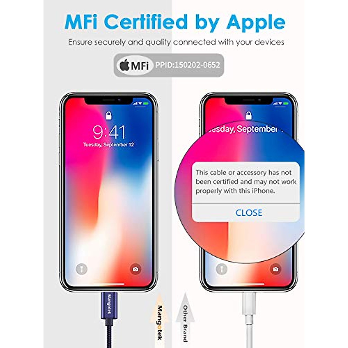 Mangotek Replacement Aux Cord for iPhone, Braided MFi Aux to Lightning Cable iPhone Aux Adapter iPhone Aux Cord Audio for Car Stereo Headphone Speaker iPhone 14 13 12 Pro Max 7 8 Plus SE X XS XR