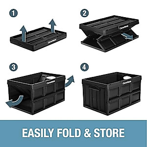 CleverMade Collapsible Storage Bin, Black, 3PK - 46L (12 Gal) Stackable Storage Containers, Holds 66lbs Per Bin - Plastic Storage Bins for Organizing, Closet Storage, Garage Storage