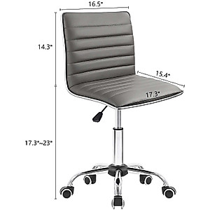 Homall Modern Adjustable Low Back Armless Ribbed Task Office Desk Vanity Swivel Rolling Leather Computer Conference Chair (Gray)