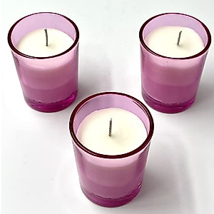 Mister Candle - Pink Color Filled Glass Votive Candles Jar, Perfect Home Decoration, Wedding Favors Hand Poured in USA (Set of 12) (Unscented)