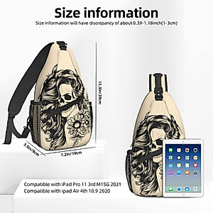 FeHuew Women Girl Skeleton Makeup Rose Skull Crossbody Sling Backpack for Men Chest Bag Shoulder Bag Lightweight One Strap Backpack Travel Outdoor Daypack