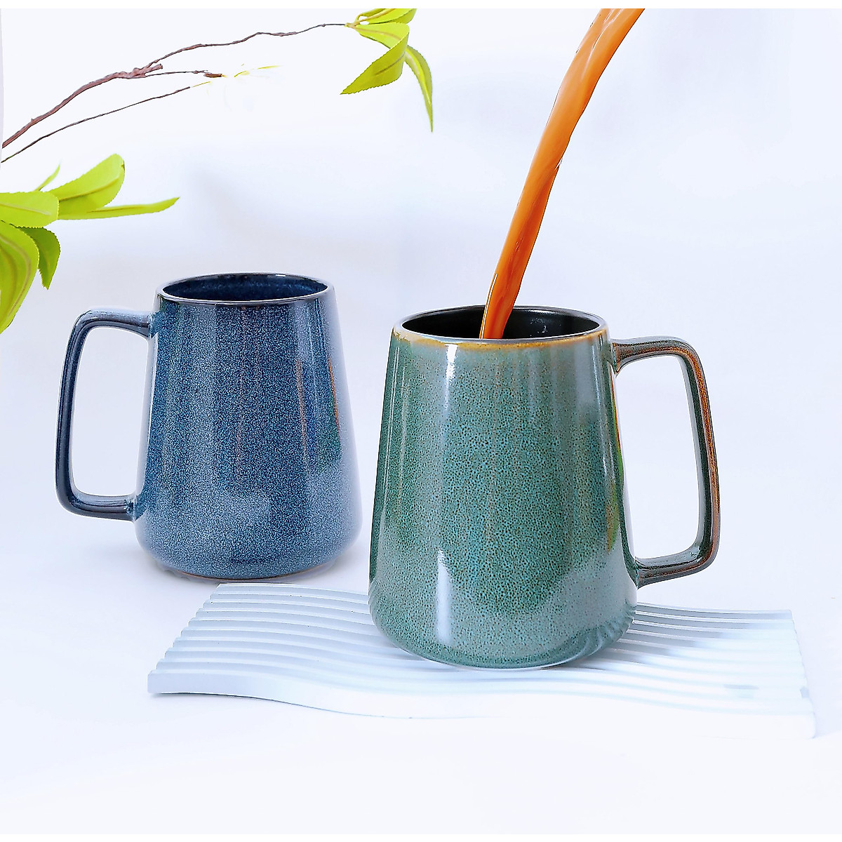 24 oz Ceramic Coffee Mug Large Milk Coffee Mug Tea Cup for Cocoa Cappuccino Latte Cereal Dishwasher Safe Microwave Safe (Green)